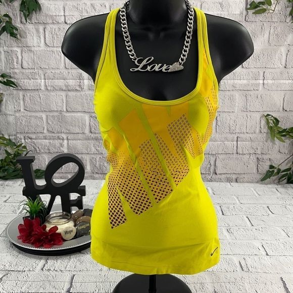Nike | Tops | Womensnike Dri Fit Yellow Logo Athletic Spandex ...